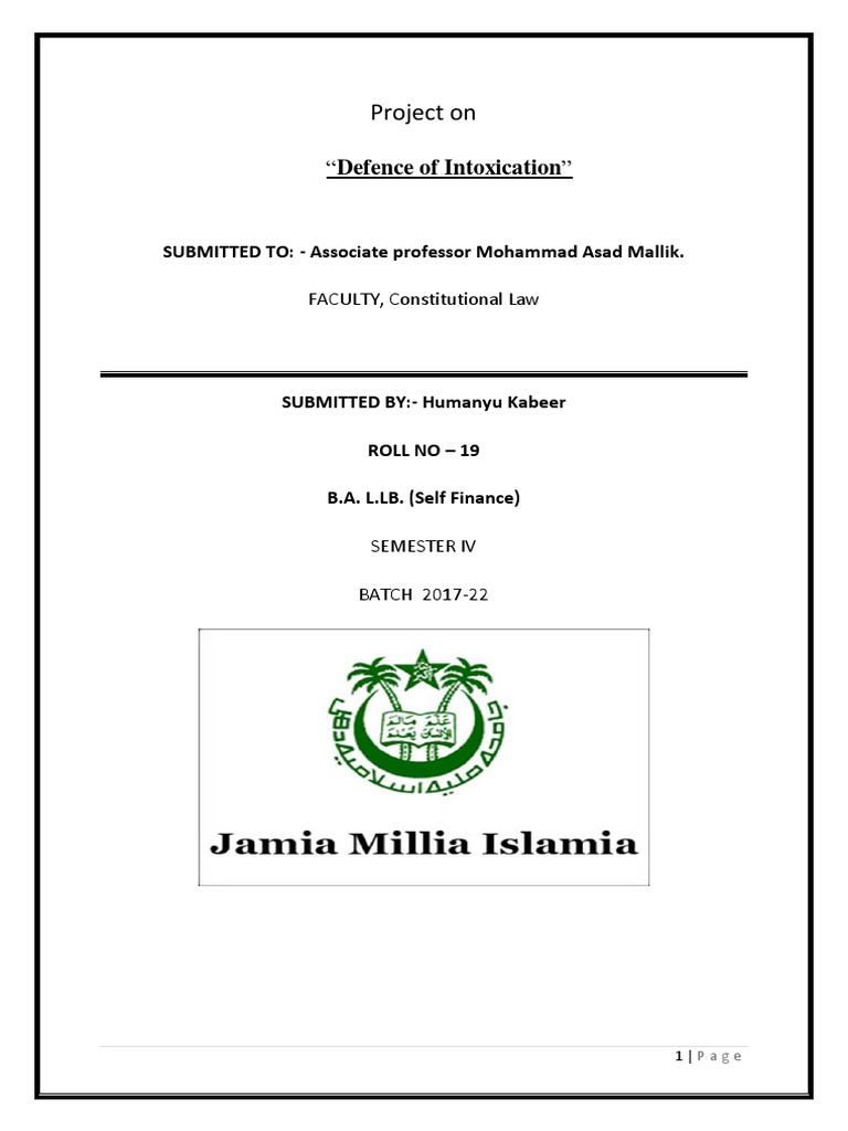 Defence of Intoxication | PDF | Mens Rea | Insanity Defense