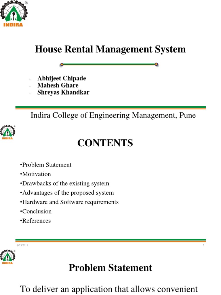 House Rental Management System: Indira College of Engineering ...