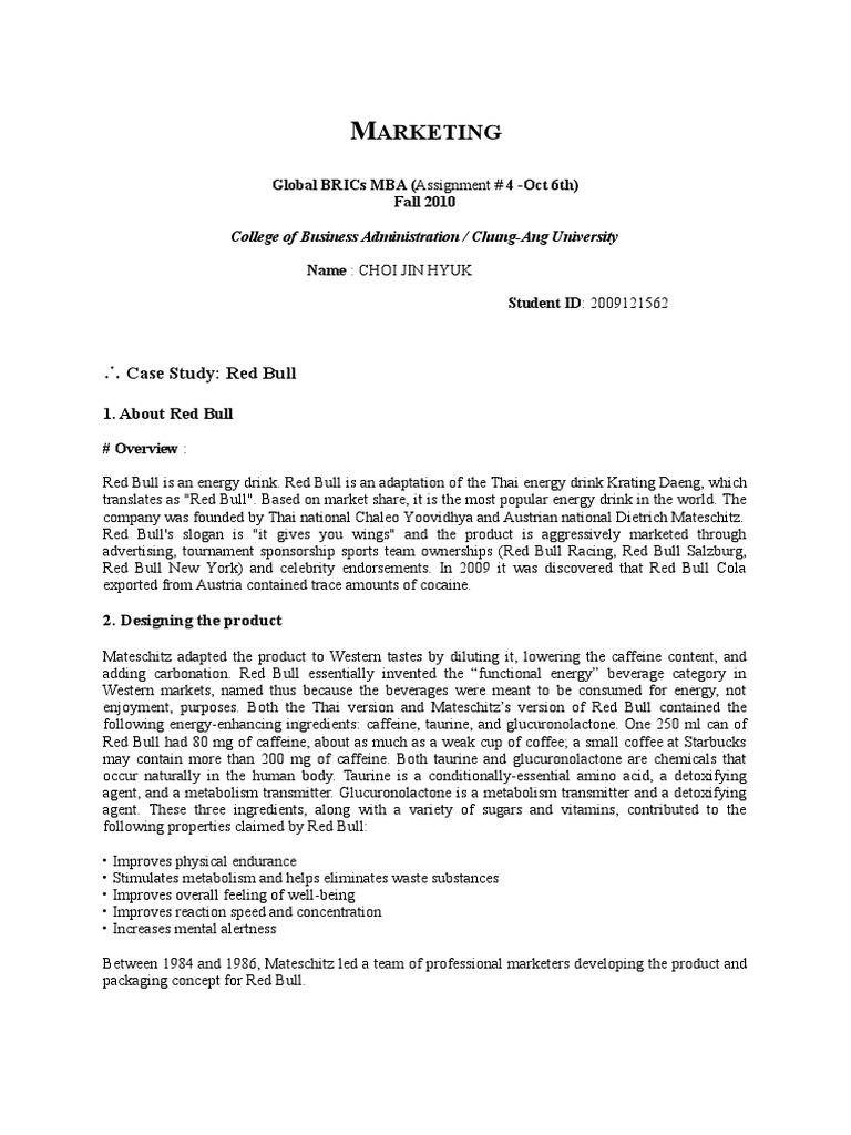 Red Bull Case Study Analysis | PDF | Food And Drink | Nutrition