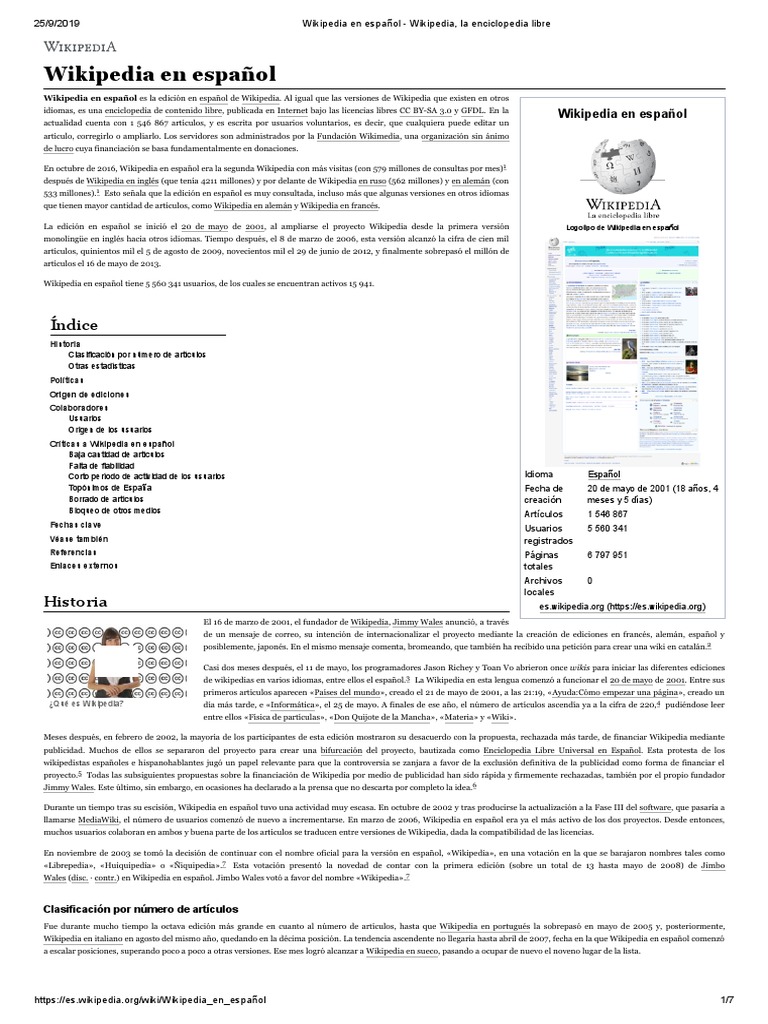 Wikipedia en Español - Wikipedia, La Enciclopedia Libre | PDF ...
