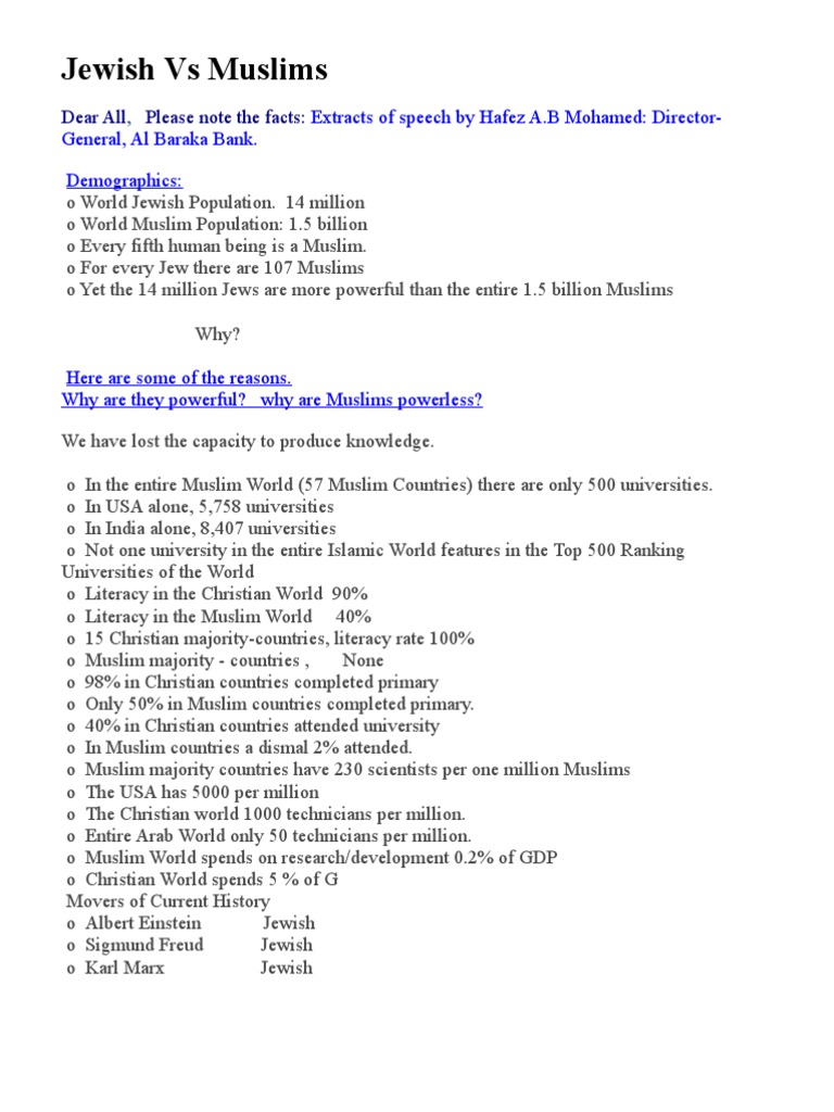 Jewish Vs Muslims | PDF | Muslim World | Jews
