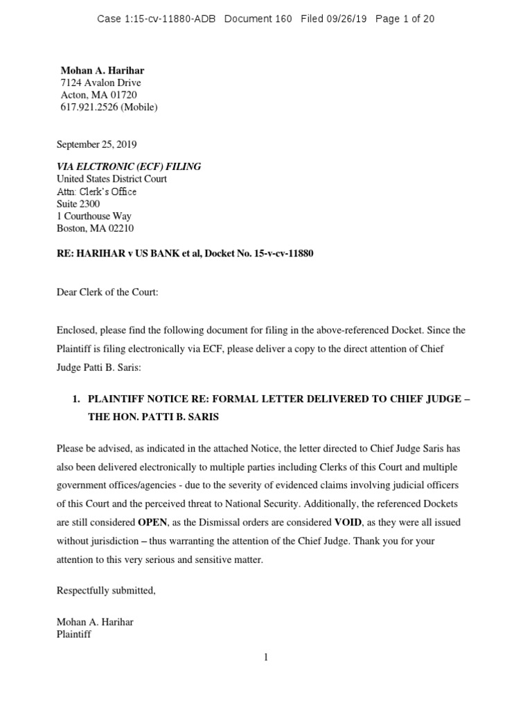 HARIHAR Delivers Formal Letter to US District Court Chief Judge - the ...