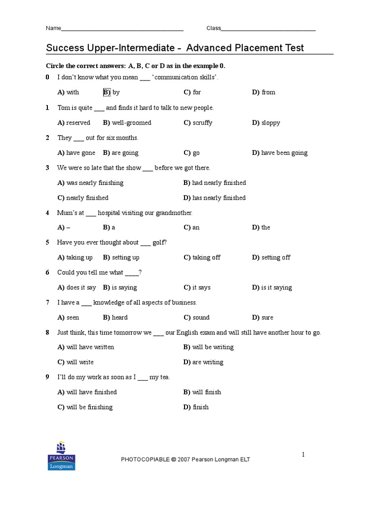 Success Upper-Intermediate - Advanced Placement Test | PDF