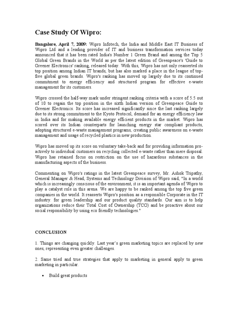 Case Study of Wipro | PDF | Electronic Waste | Total Cost Of Ownership