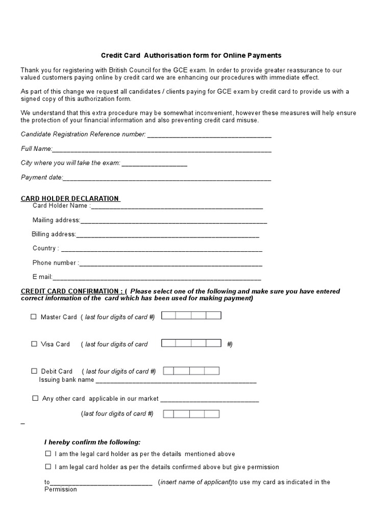 b2c Authorization Form Template | PDF | Credit Card | Applications Of ...