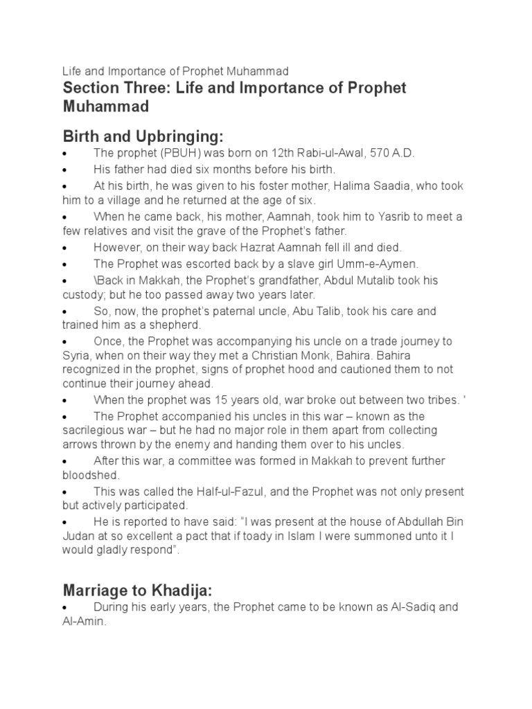 Life and Importance of Prophet Muhammad | PDF | Muhammad | Life Of Muhammad