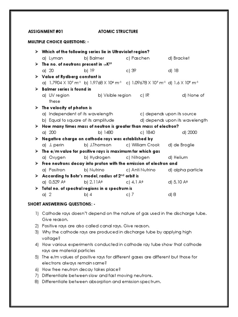 Multiple Choice Questions | PDF | Neutron | Electron