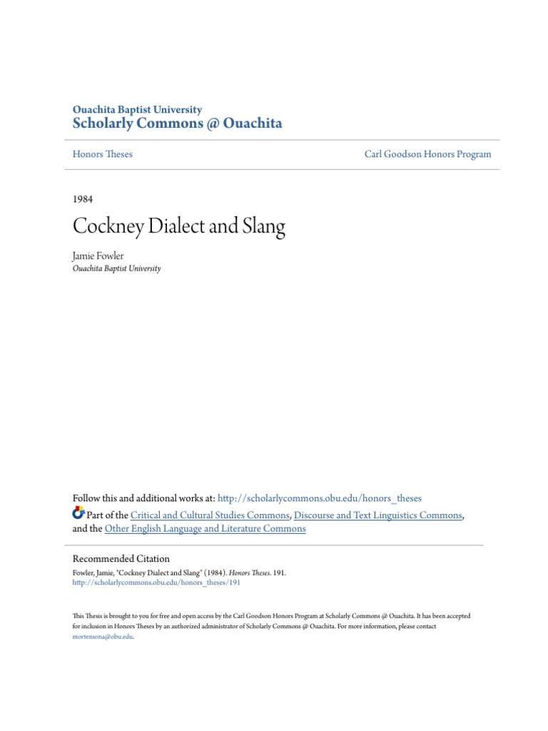 Cockney Dialect and Slang | PDF | Poetry | English Language