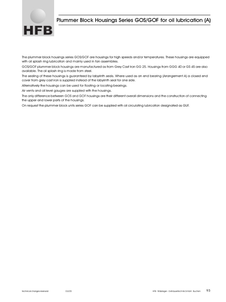 Plummer Block Housings Series GOS/GOF for Oil Lubrication: Technical ...