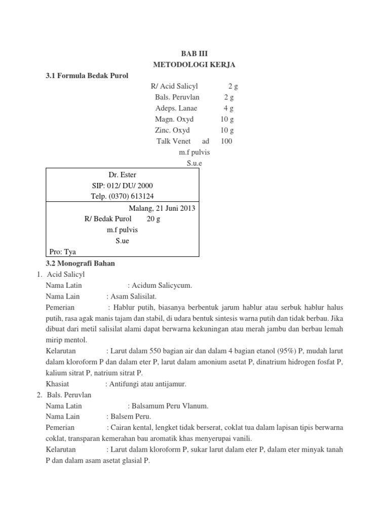 Formula dan Pembuatan Bedak Purol | PDF