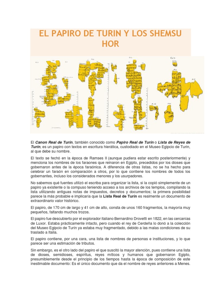 El Papiro de Turin y Los Shemsu Hor | PDF | África antigua | Antiguo Egipto