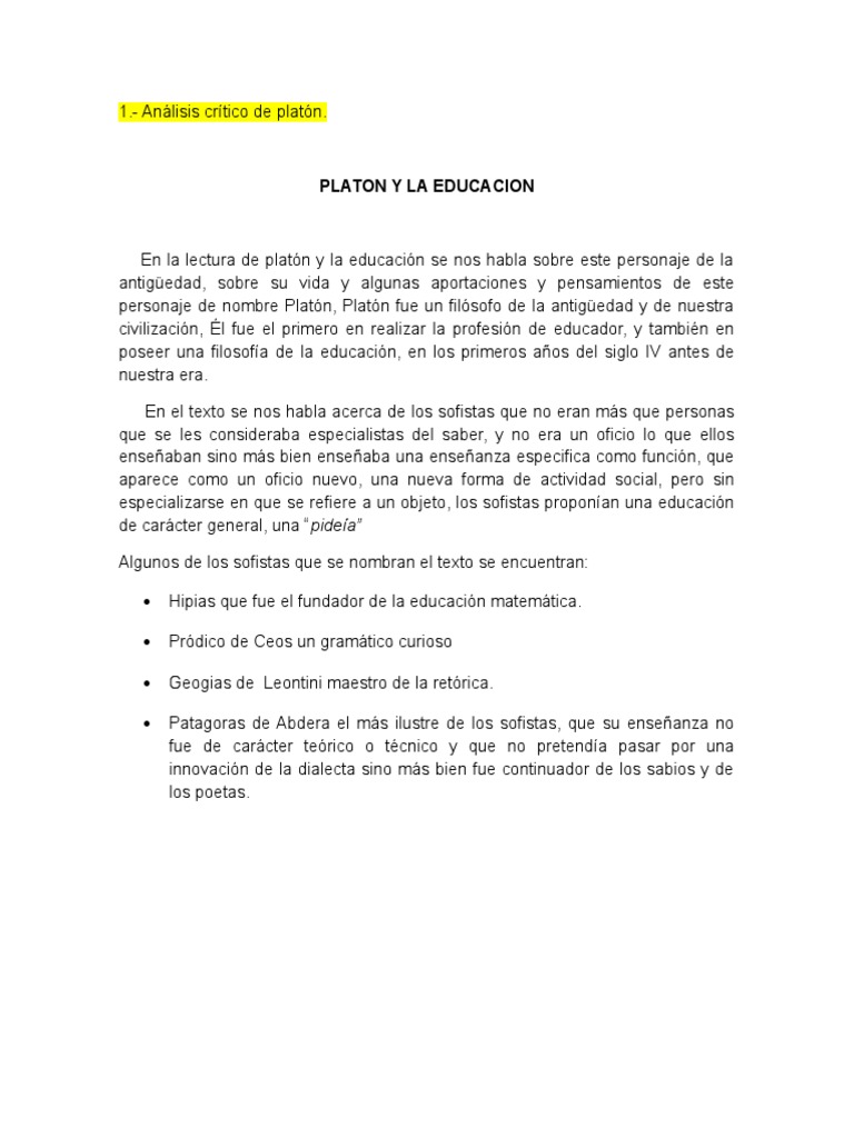 Platon y La Educacion | PDF | John Dewey | Platón