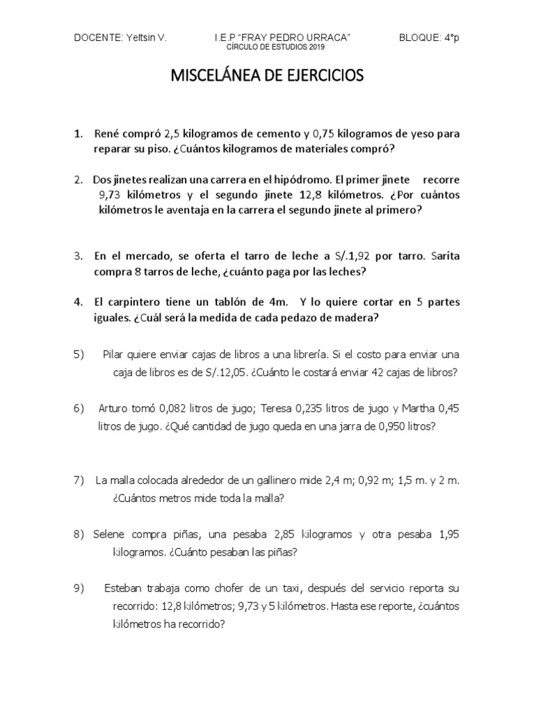 Miscelánea de Ejercicios | PDF | Naturaleza