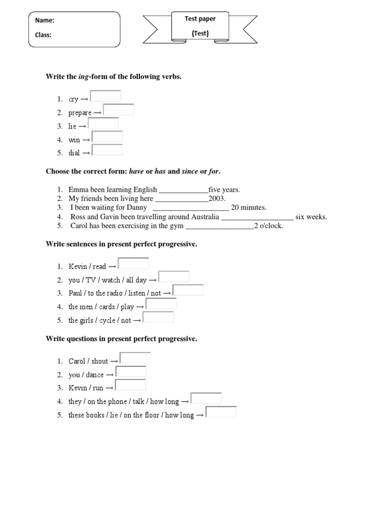 Present Perfect Continuous Test | PDF | Morphology | Onomastics