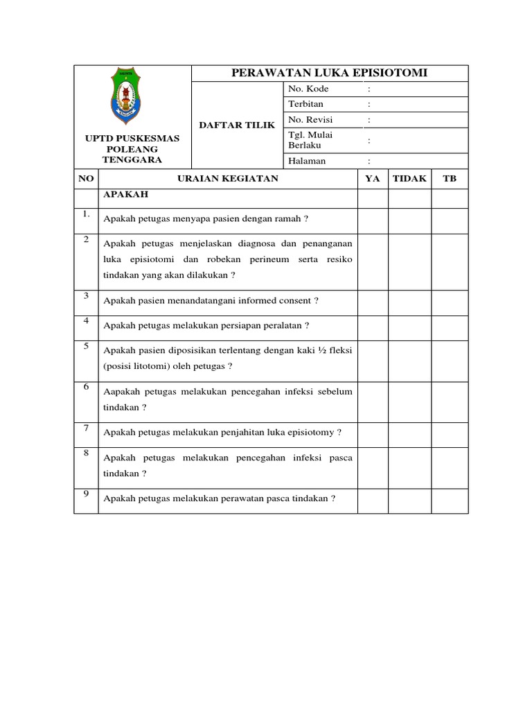 Daftar Tilik Perawatan Luka Episiotomi | PDF