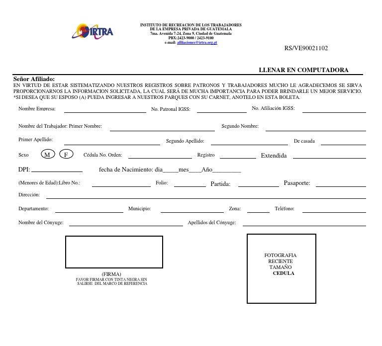 Solicitud de Carnet IRTRA para Afiliados | PDF | Informática y ...