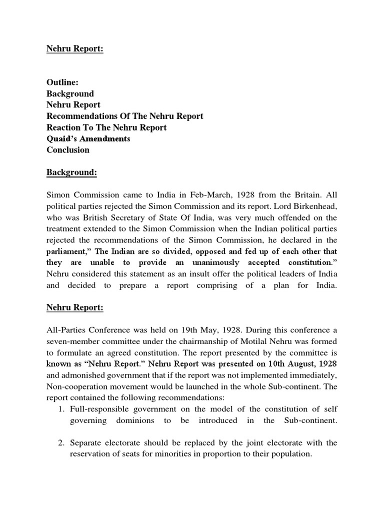 Nehru Report | PDF | Muhammad Ali Jinnah | British India