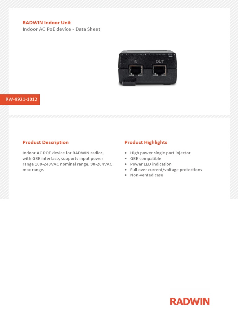 Indoor Ac Poe Device - Data Sheet | PDF