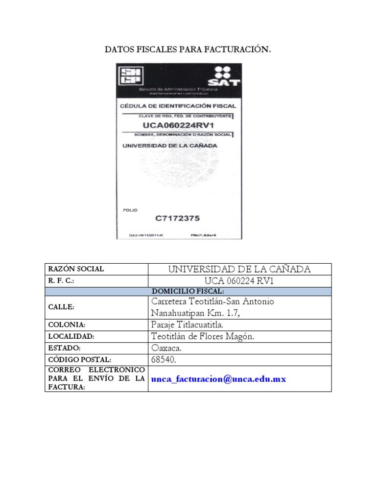 Datos Fiscales para Facturación | PDF