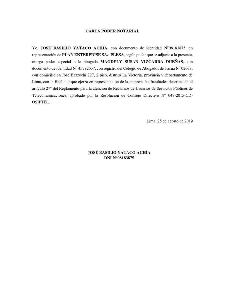 Carta Poder Notarial | PDF