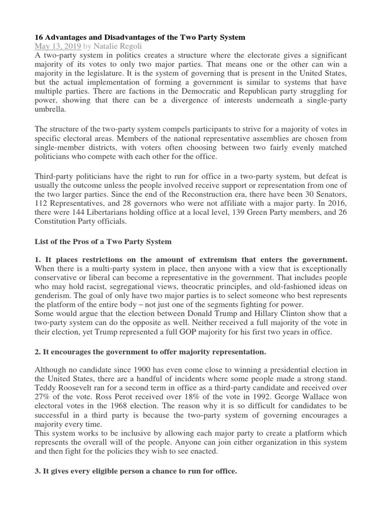 16 Advantages and Disadvantages of The Two Party System | PDF | Political Parties | Voting