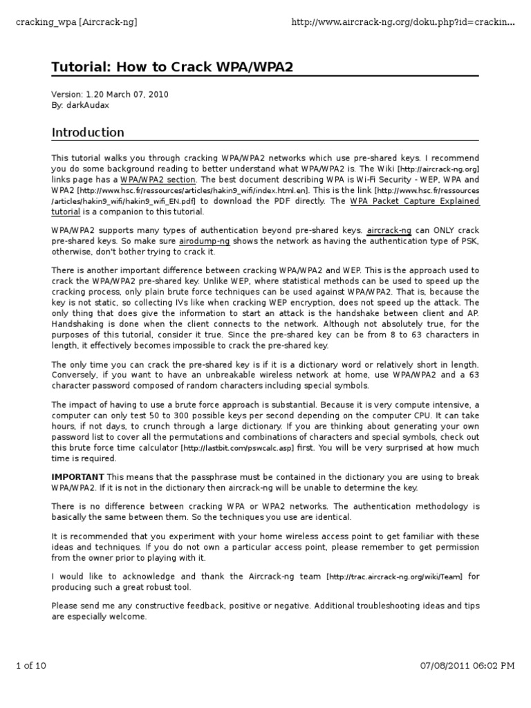 Tutorial: How To Crack WPA/WPA2: Cracking - Wpa (Aircrack-Ng) | PDF ...