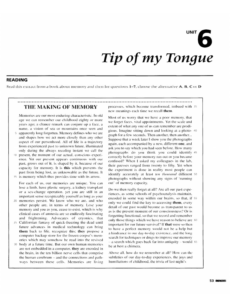 Unit 6 Grammar - The Tip of My Tongue | PDF