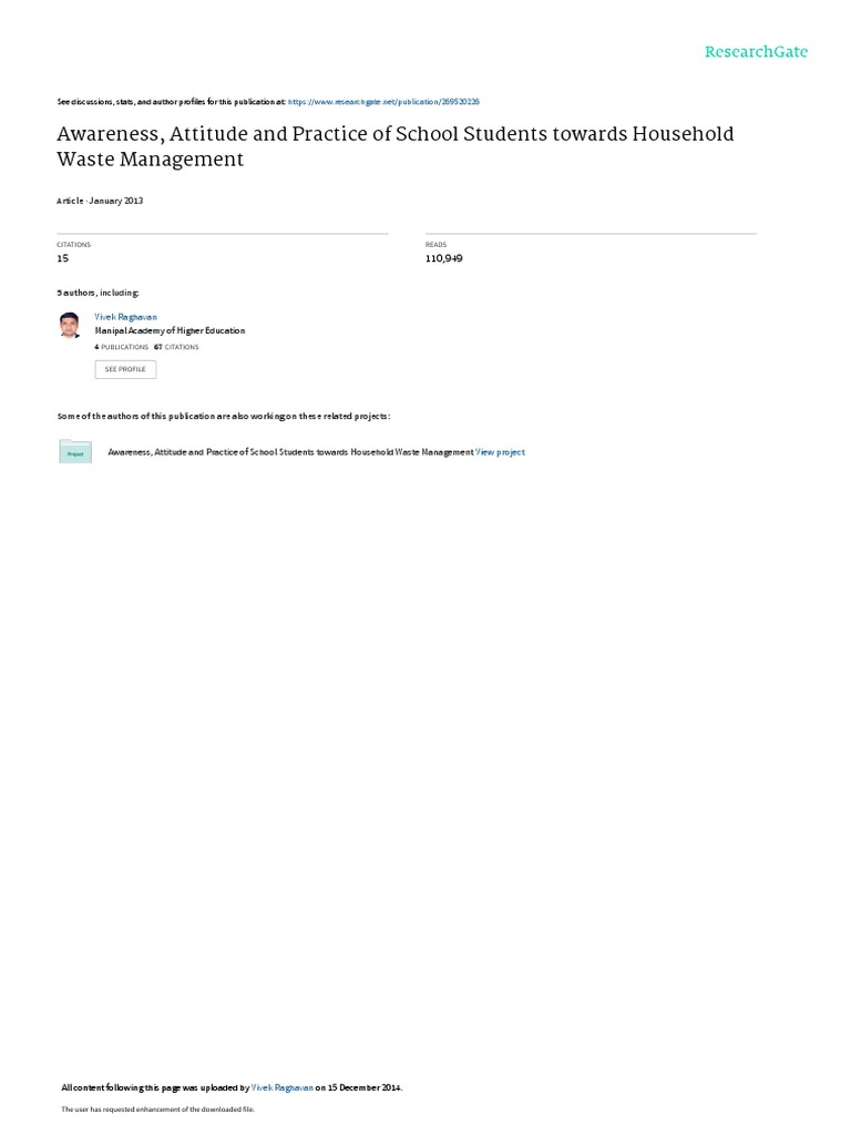 Student Awareness in Waste Management | PDF | Electronic Waste | Waste ...