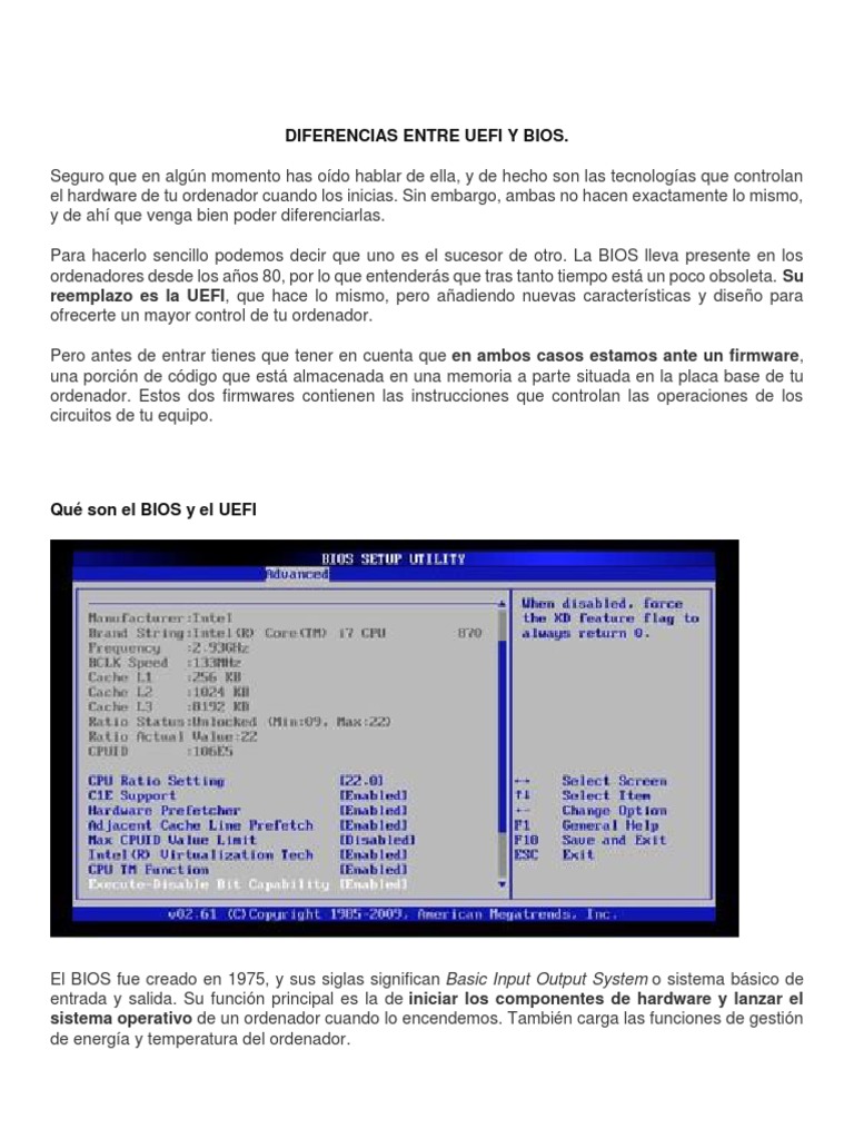 Diferencias Entre Uefi y Bios | PDF | Bios | Hardware de la computadora