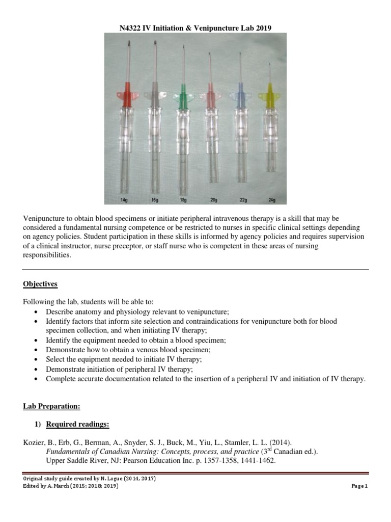IV Initiation Venipuncture Study Guide | PDF | Intravenous Therapy | Clinical Medicine