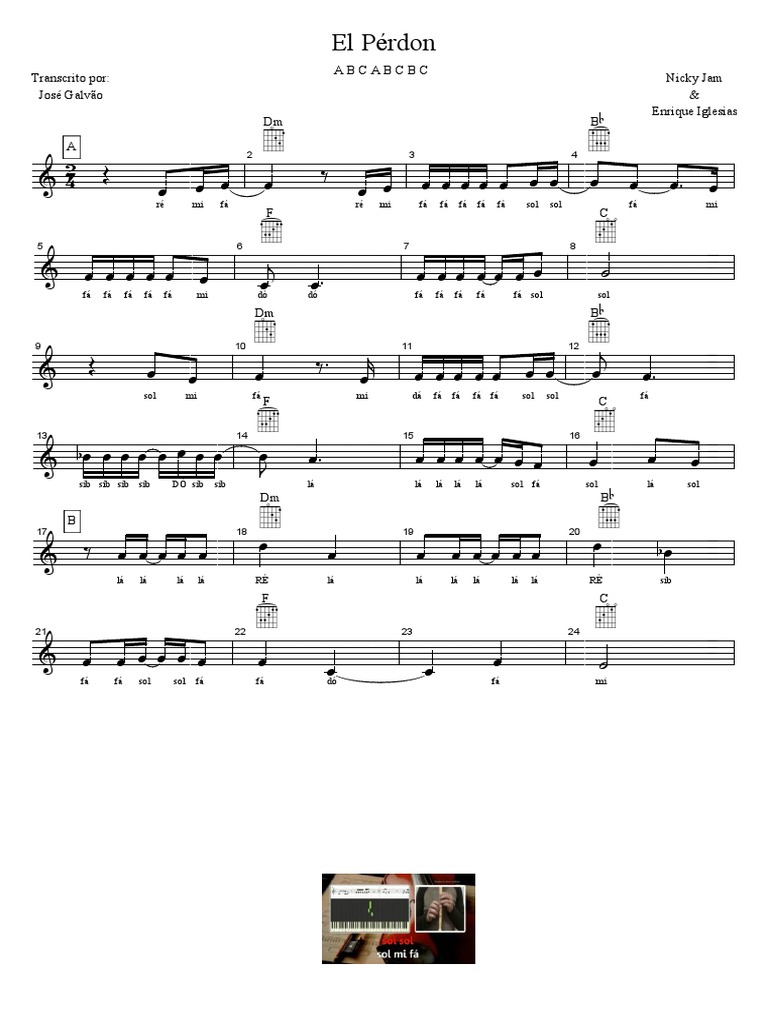 El Perdon - Enrique Iglesias - Partitura Educacao Musical Jose Galvao ...