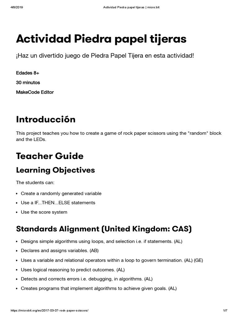 Actividad Piedra Papel Tijeras - Micro - Bit PDF | PDF | Algorithms ...