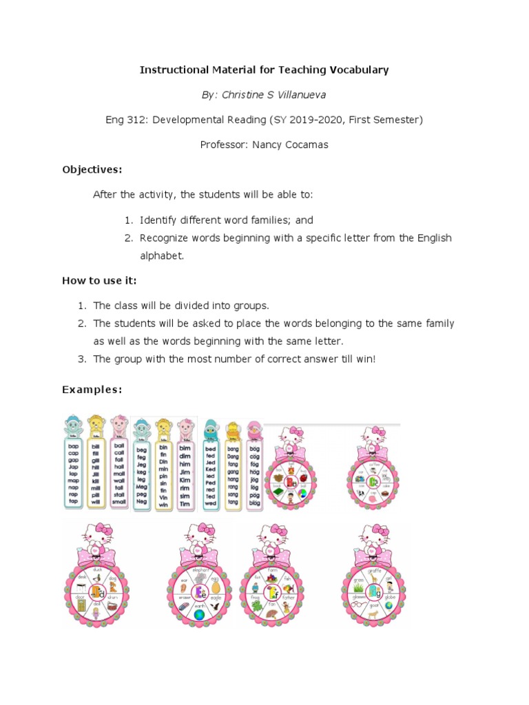 Instructional Material For Teaching Vocabulary: By: Christine S ...