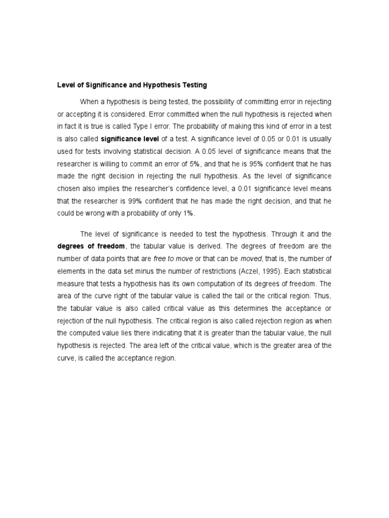 Level of Significance and Hypothesis Testing | PDF