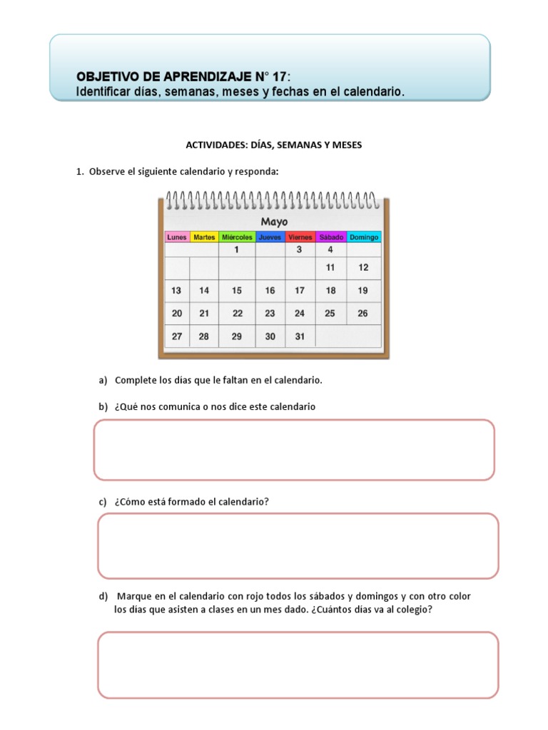 Aprende fechas y calendario | PDF