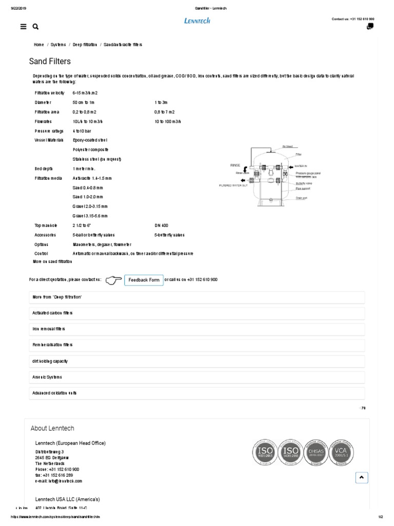 Sandfilter - Lenntech PDF | PDF | Filtration | Sand