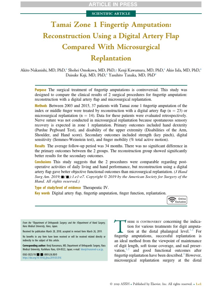 Tamai Zone 1 Fingertip Amputation: Reconstruction Using A Digital ...