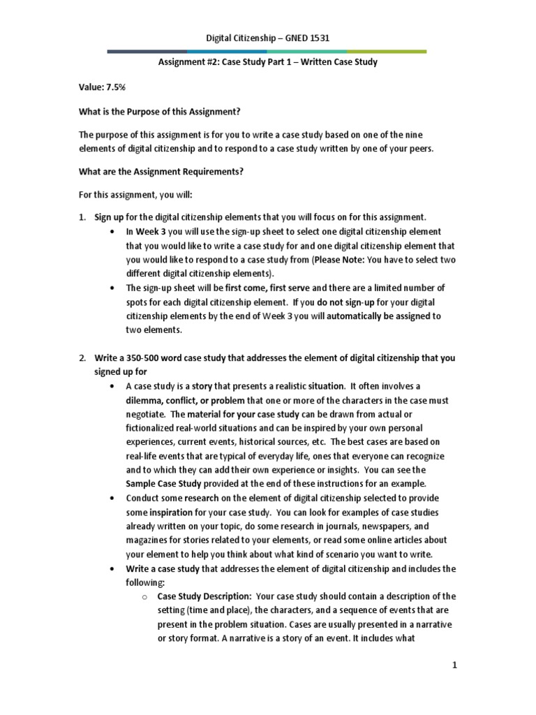 Assignment #2 - Case Study Part 1 Instructions | PDF | Narrative | Citation