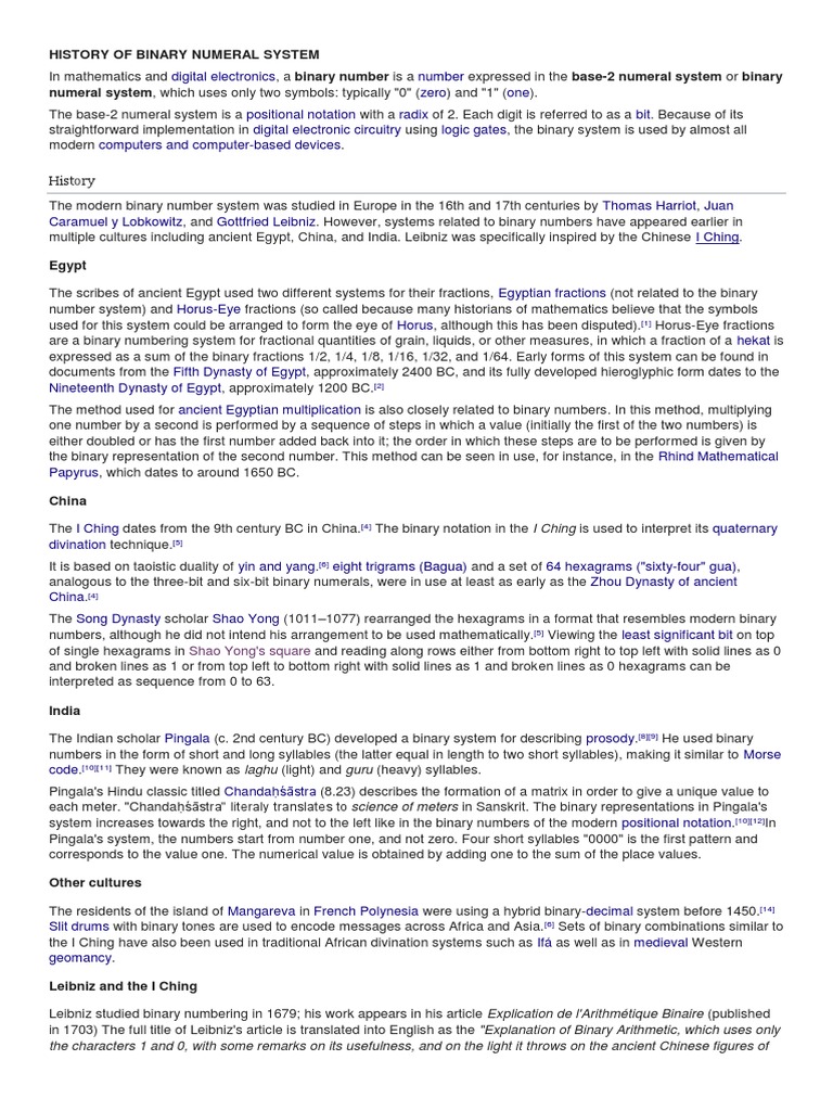 History of Binary Numeral System | PDF | Numbers | Encodings
