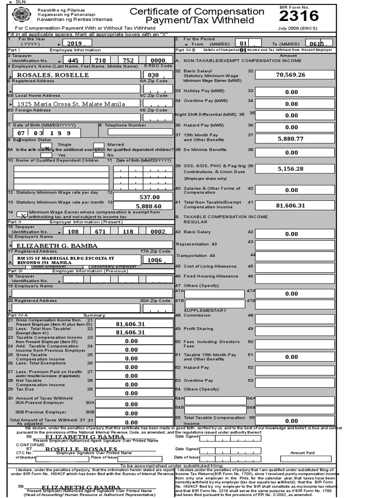2316 (1) 2 | PDF | Withholding Tax | Employment
