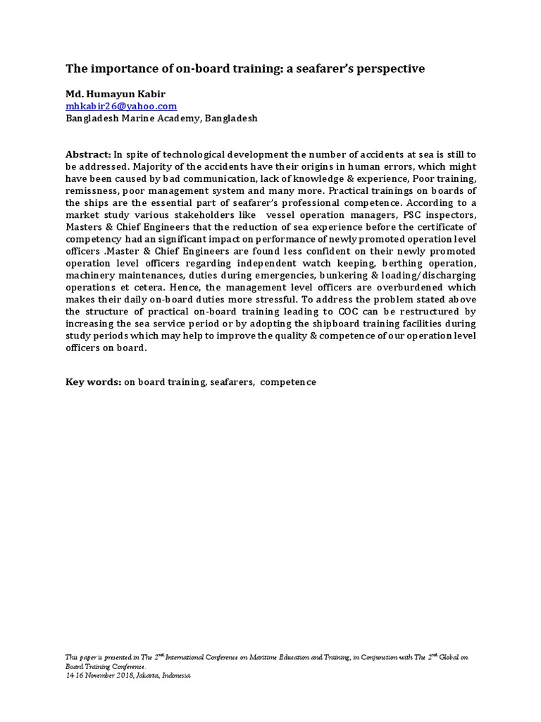 The Importance of On-Board Training: A Seafarer's Perspective | PDF ...