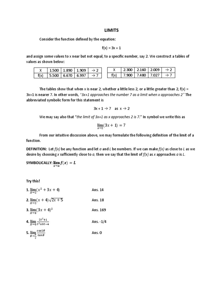 Tutorial | PDF | Infinity | Limit (Mathematics)
