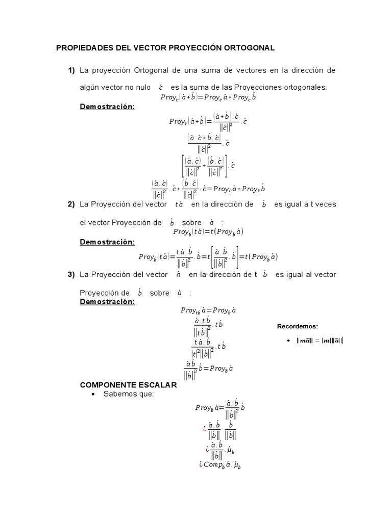 Propiedades De La Proyección Ortogonal Pdf Cálculo Multivariable