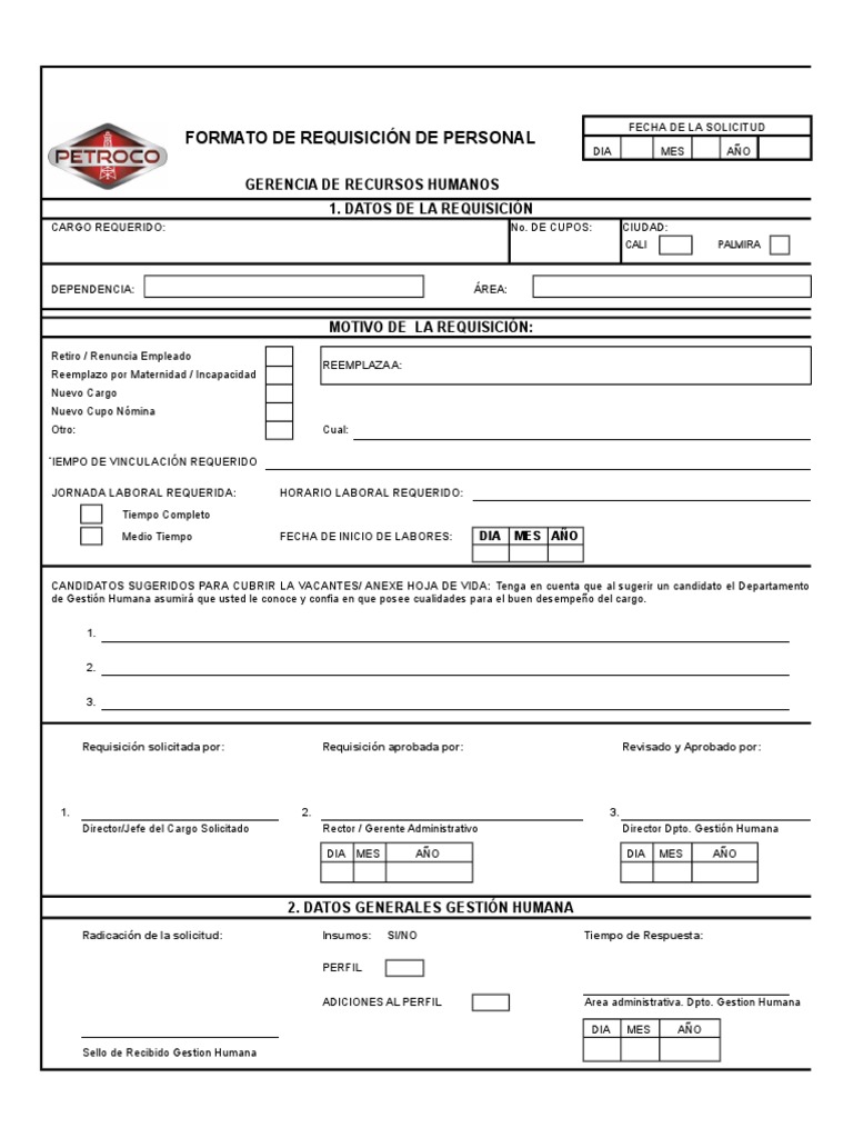 Formato de Requisicion de Personal | PDF | Gestión de recursos humanos ...
