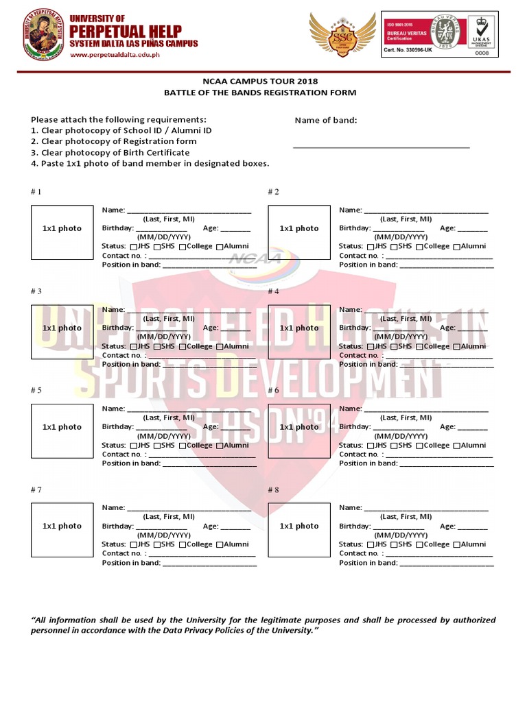 Ncaa Campus Tour 2018 Battle of The Bands Registration Form | PDF ...