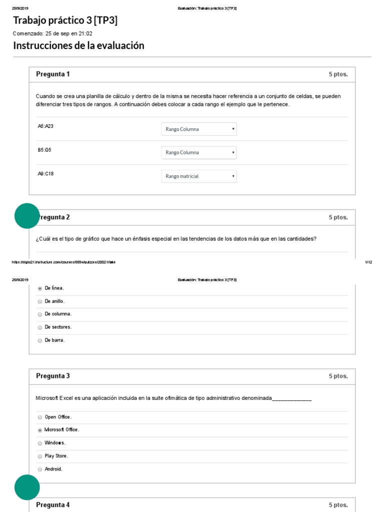 Evaluación - Trabajo Práctico 3 (TP3) | PDF | Microsoft Excel | Hoja de cálculo