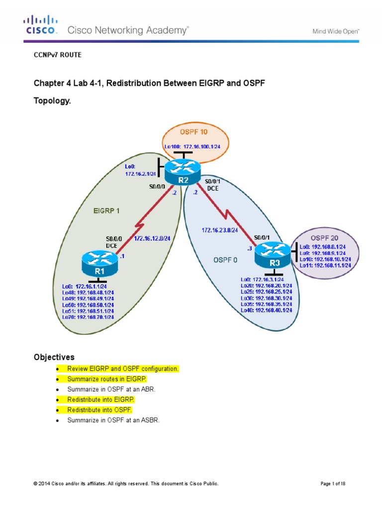 Chapter 4 Lab 4-1, Redistribution Between EIGRP and OSPF Topology | PDF ...