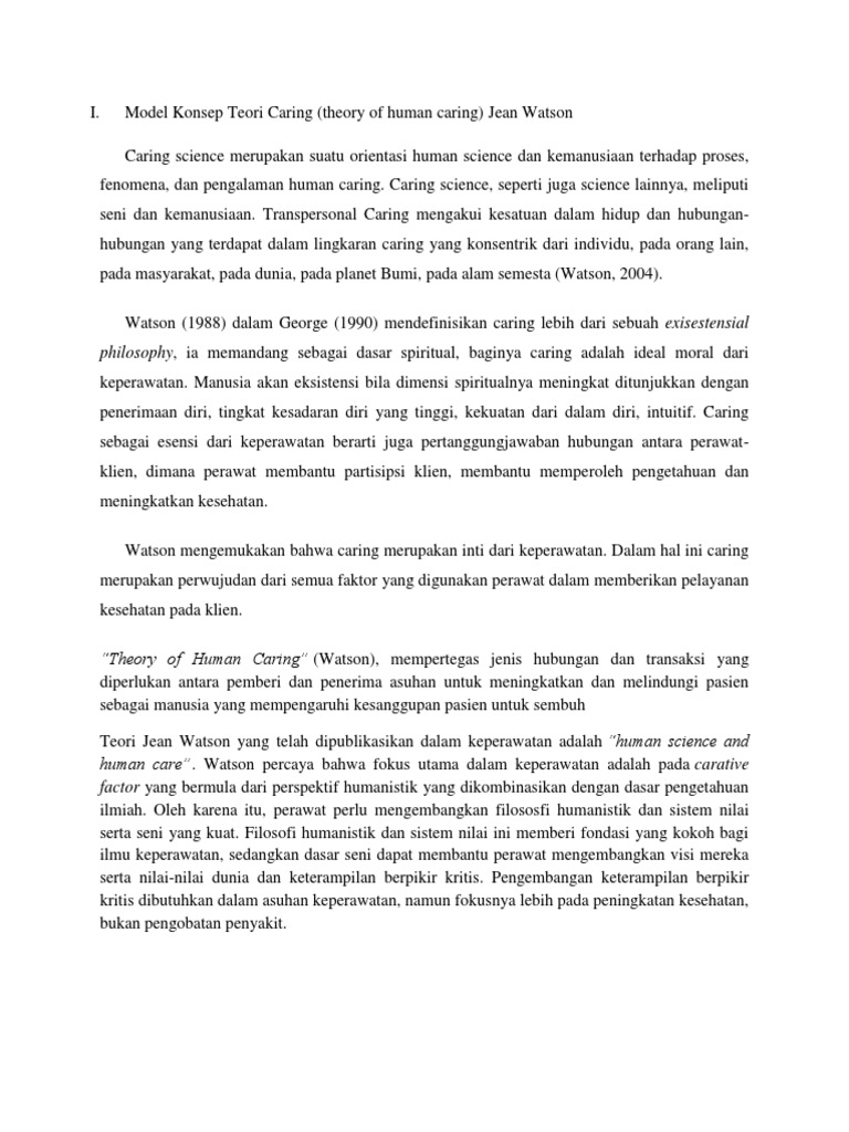 Model Konsep Teori Caring Jean Watson + Nursing Community | PDF