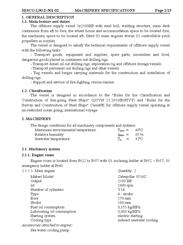 SESCO.L90.D.501-02 Machinery Specification Rev00 | PDF | Diesel Engine ...