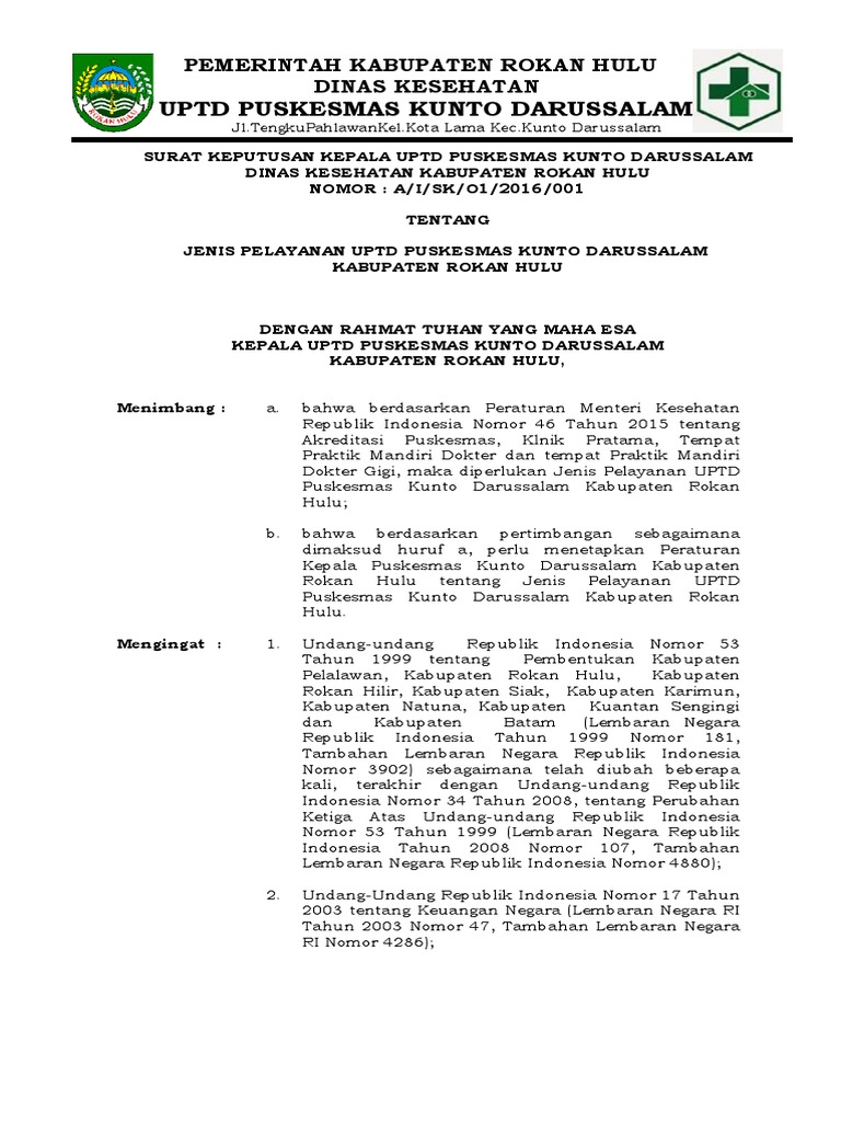 SK Jenis Pelayanan | PDF